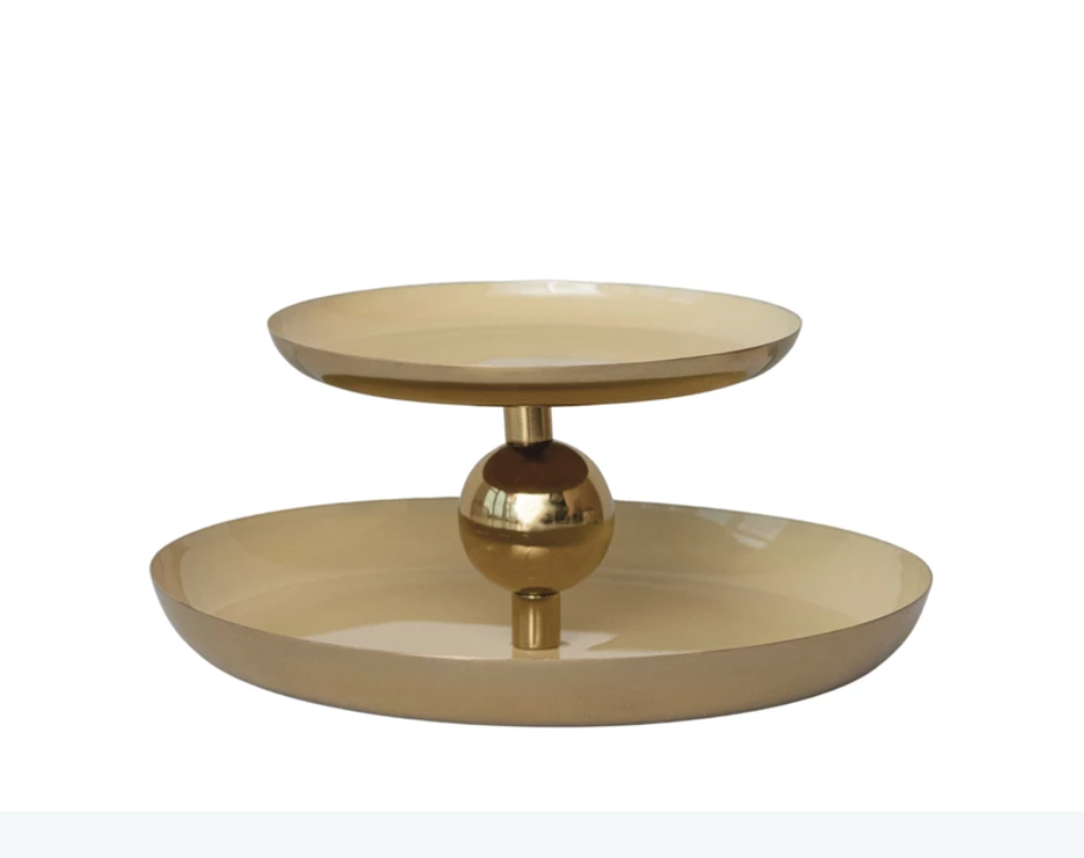 Enameled Metal 2-Tier Tray, Yellow & Gold Finish – Papillon Parties and ...